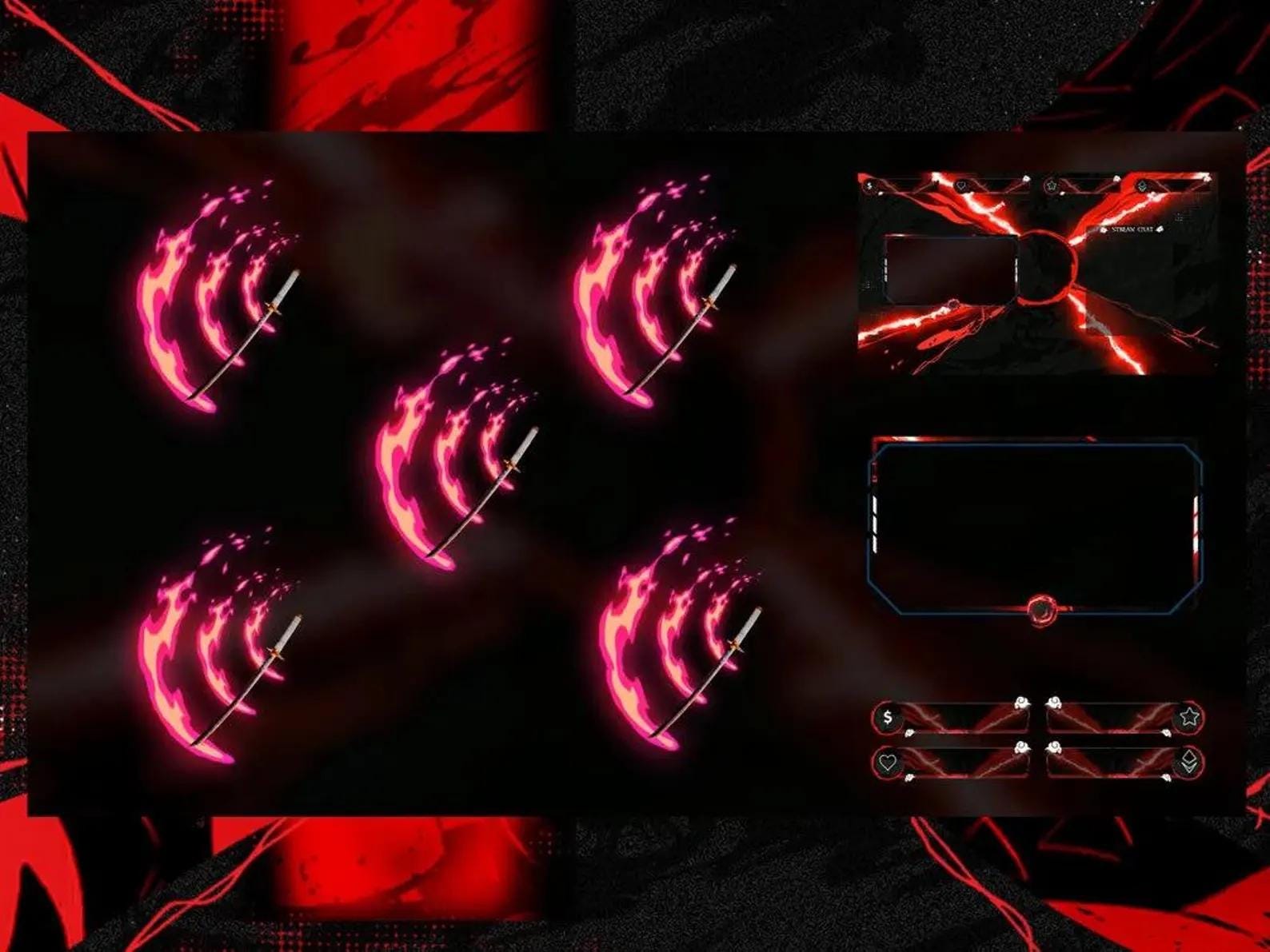 Black Demon Stream Package Full Twitch Stream Overlays Animated Red ...