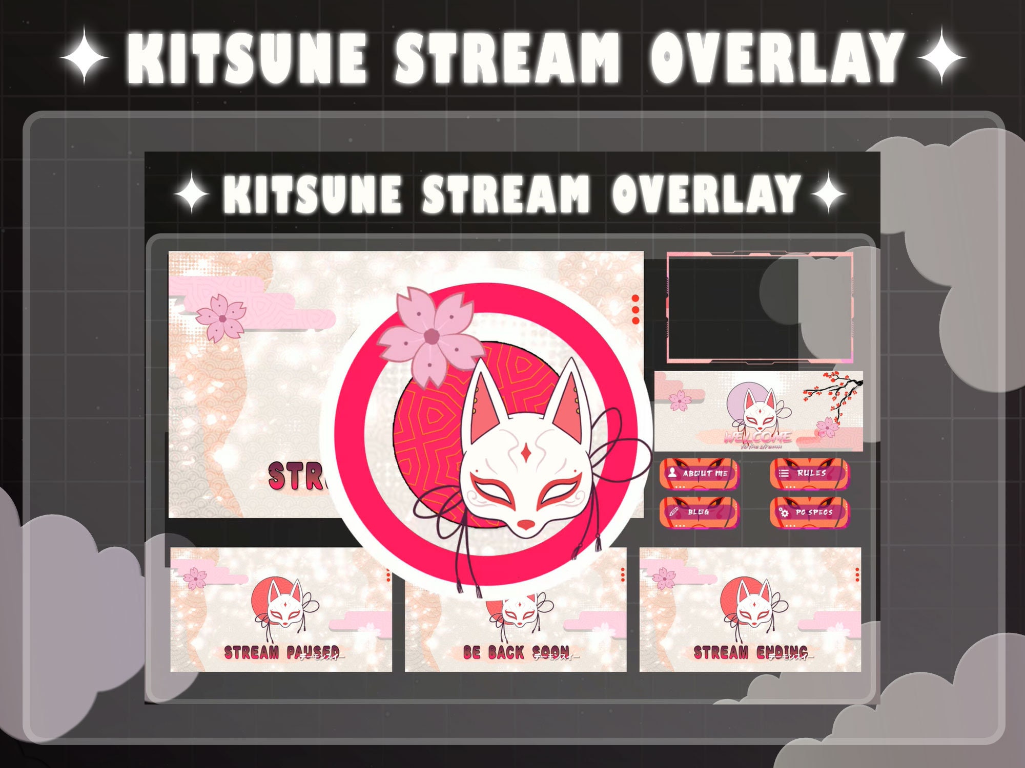 Animated White Kitsune Stream Package for Twitch Streamers Japanese ...