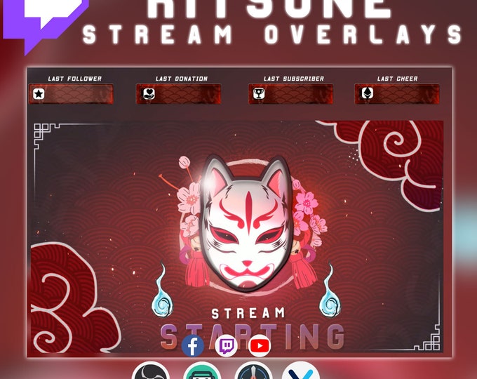 Animated Kitsune Mask for Twitch Streamers Full Twitch Package Animated ...