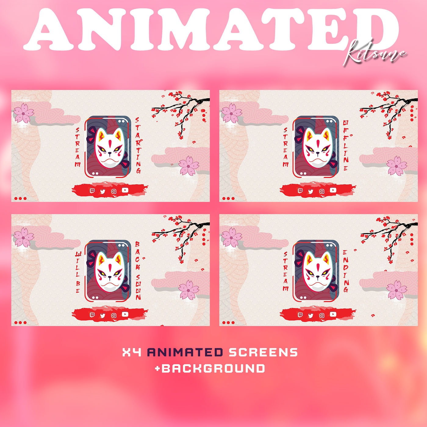 Animated Kitsune Stream Package for Twitch Streamers Japanese Kitsune ...