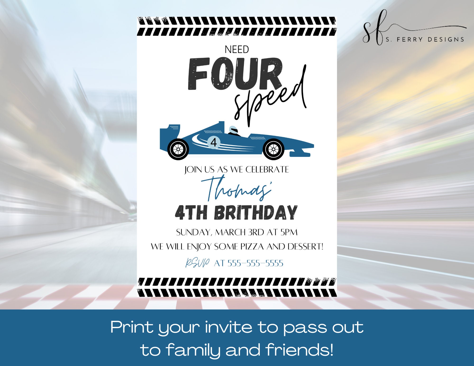 EDITABLE Need FOUR Speed Birthday Invitation, Race Car, Printable ...