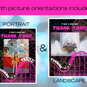 EDITABLE Theme Park Birthday Photo Thank You Card, Roller Coaster ...