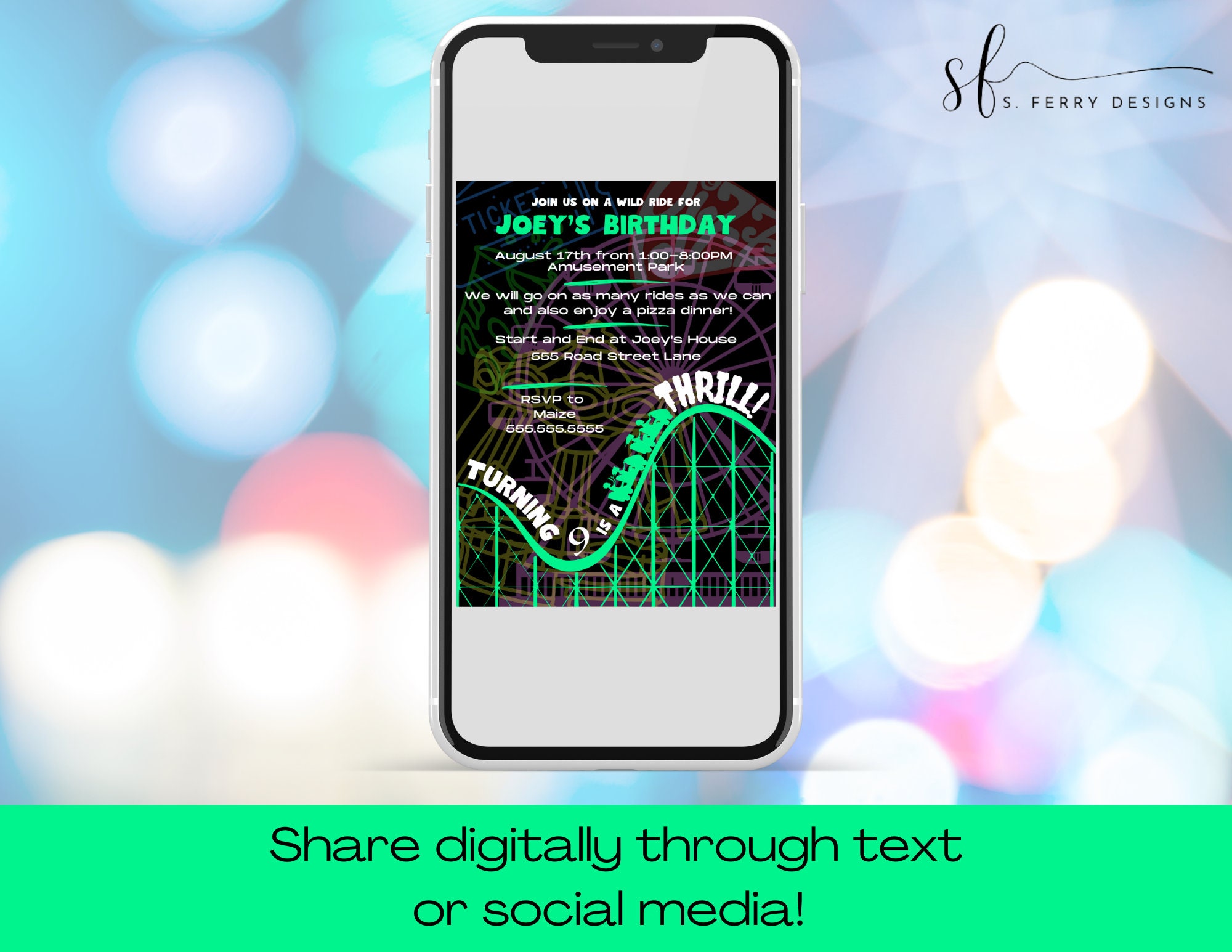 EDITABLE Theme Park Birthday Invitation Roller Coaster - Etsy Australia