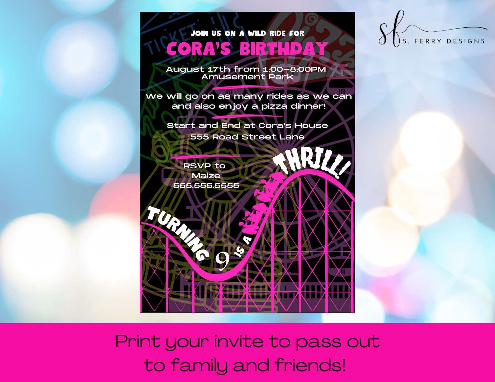 EDITABLE Theme Park Birthday Invitation, Roller Coaster, Printable ...