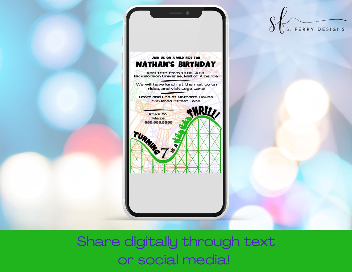 EDITABLE Theme Park Birthday Invitation, Roller Coaster, Printable ...