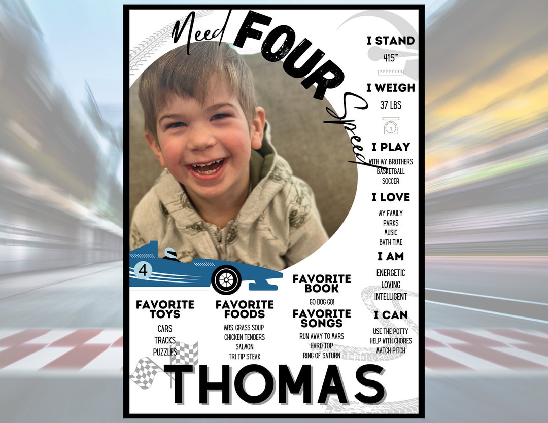 EDITABLE Need FOUR Speed Birthday Milestone Poster, Chalkboard Sign ...