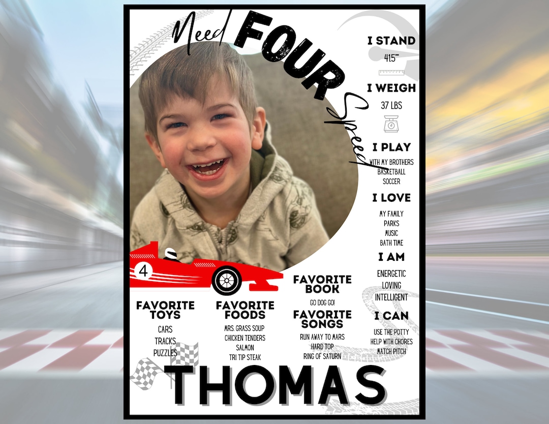 EDITABLE Need FOUR Speed Birthday Milestone Poster, Chalkboard Sign ...