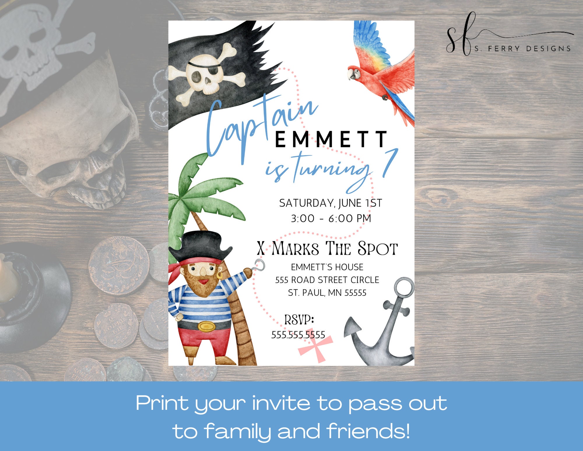 EDITABLE Captain Pirate Birthday Invitation, Printable Template ...