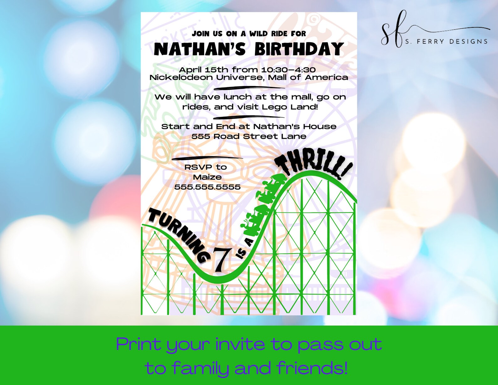 EDITABLE Theme Park Birthday Invitation, Roller Coaster, Printable ...