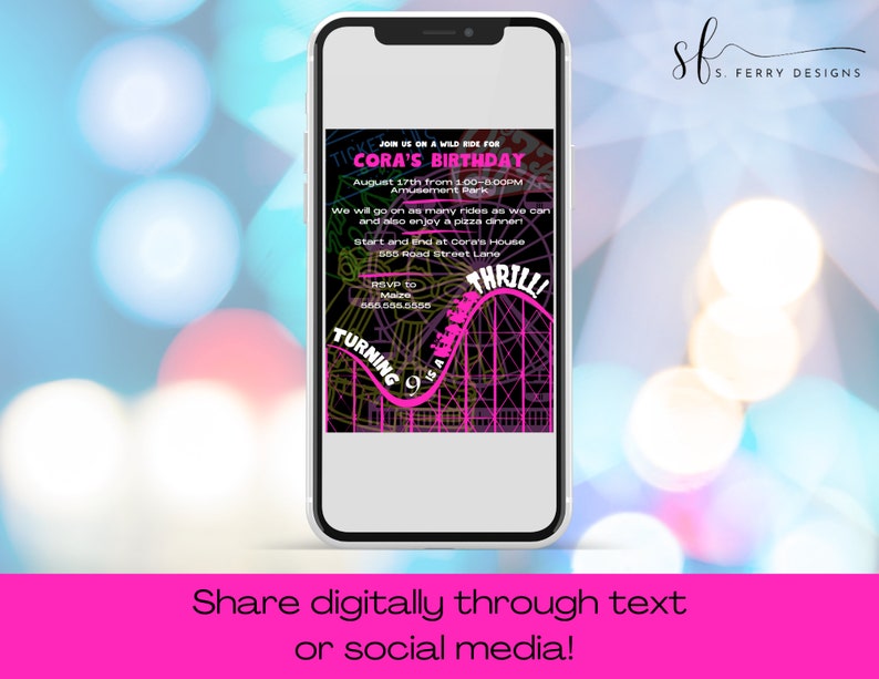 EDITABLE Theme Park Birthday Invitation, Roller Coaster, Printable ...