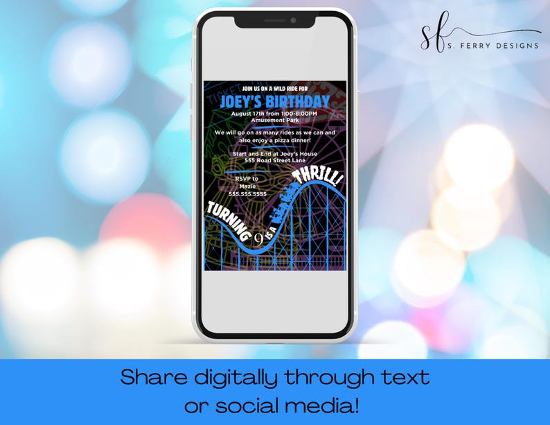 EDITABLE Theme Park Birthday Invitation, Roller Coaster, Printable ...