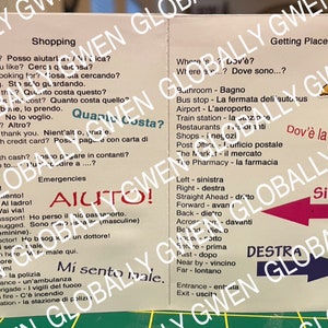 Italian Language Cheat Sheet POCKET SIZE Travel Guide Vacation, Quick ...