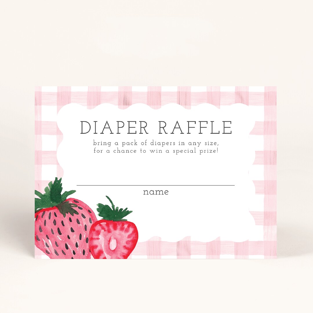 Strawberry Diaper Raffle Card, Berry Sweet Insert, Instant Download ...
