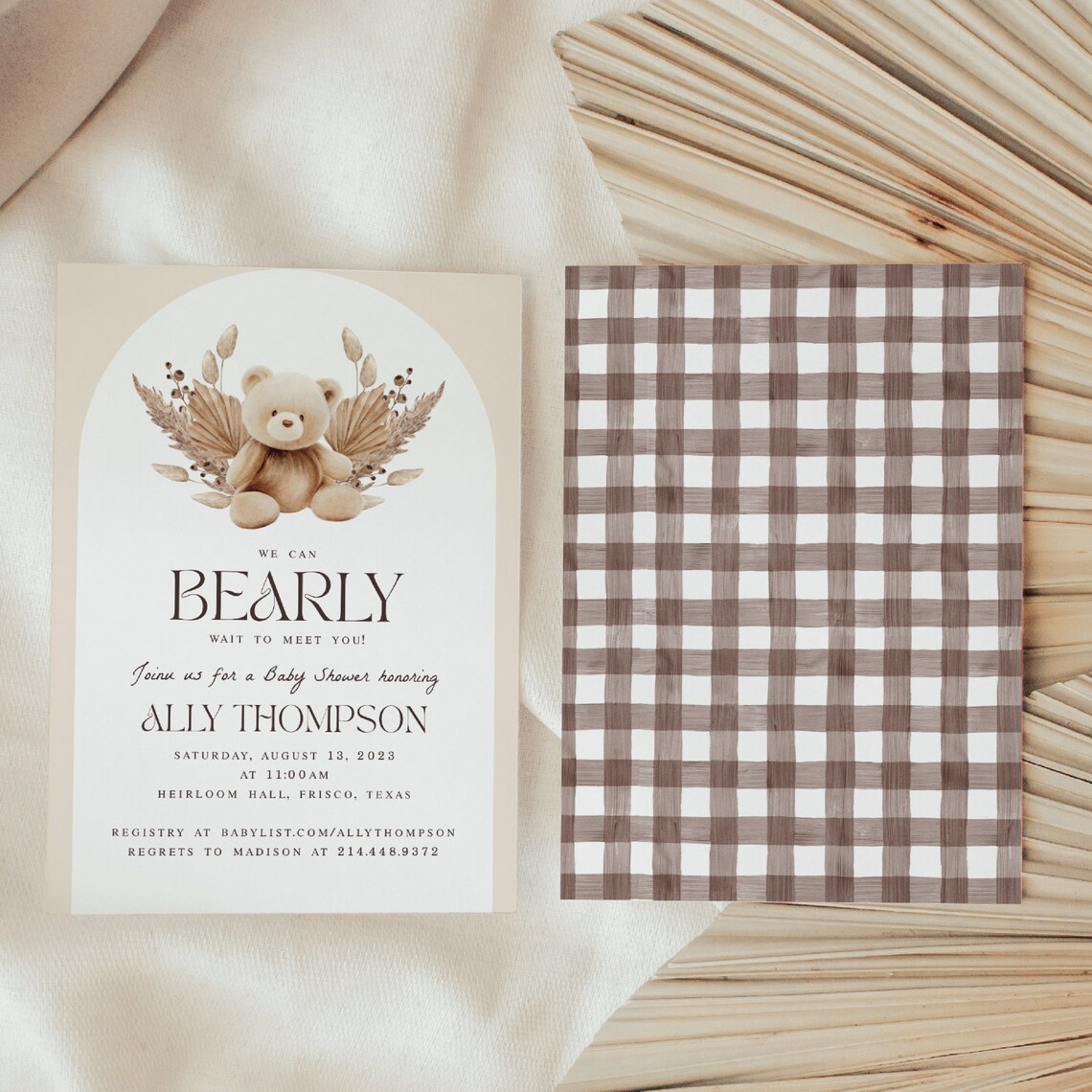 Bear Baby Shower Invitation, Bearly Wait, Gingham, Boho Baby Shower ...