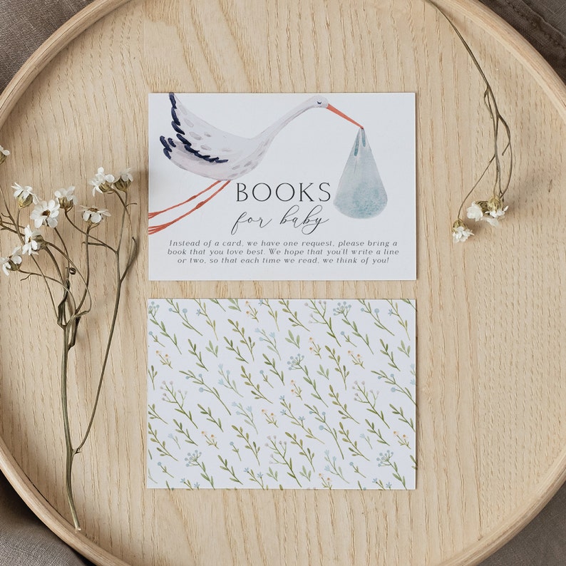 Stork Books for Baby Card, Instant Download, Gender Neutral, Editable ...