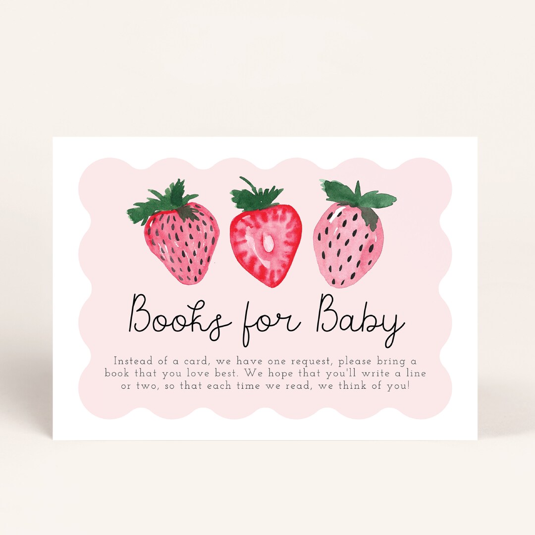 Strawberry Books for Baby Card, Berry Sweet Insert, Instant Download ...