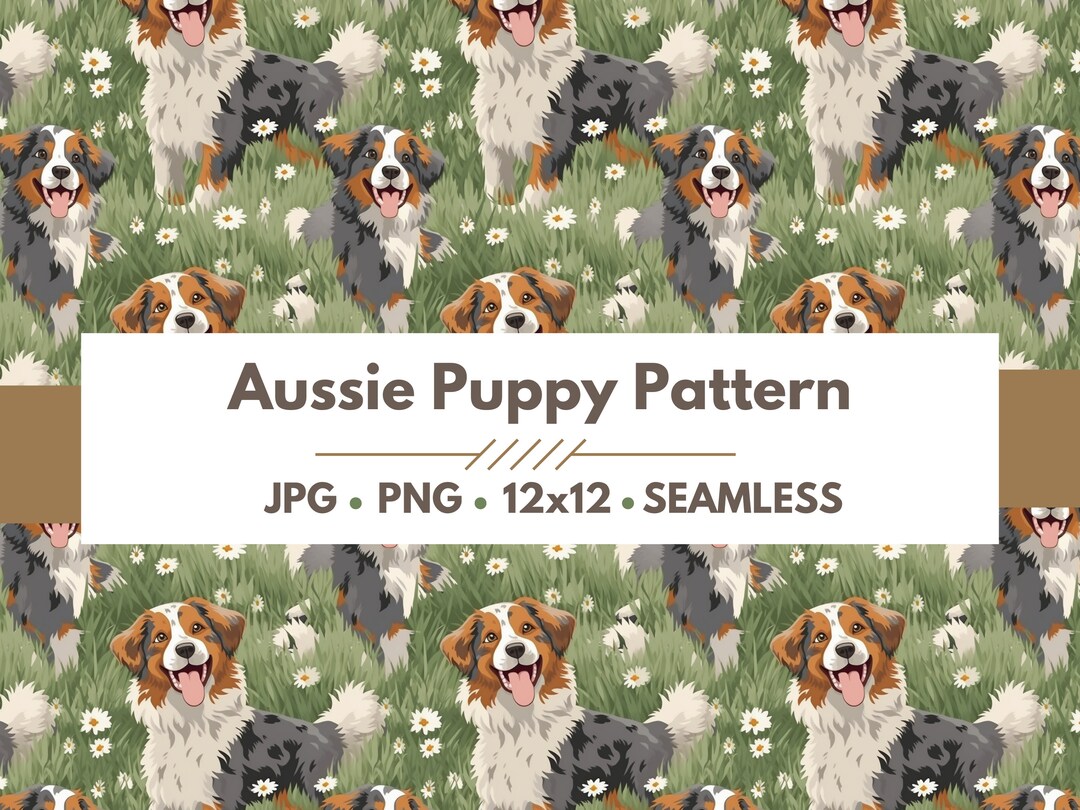 Australian Shepherd Puppy Pattern: 1 Seamless 12x12in Digital JPG & PNG ...