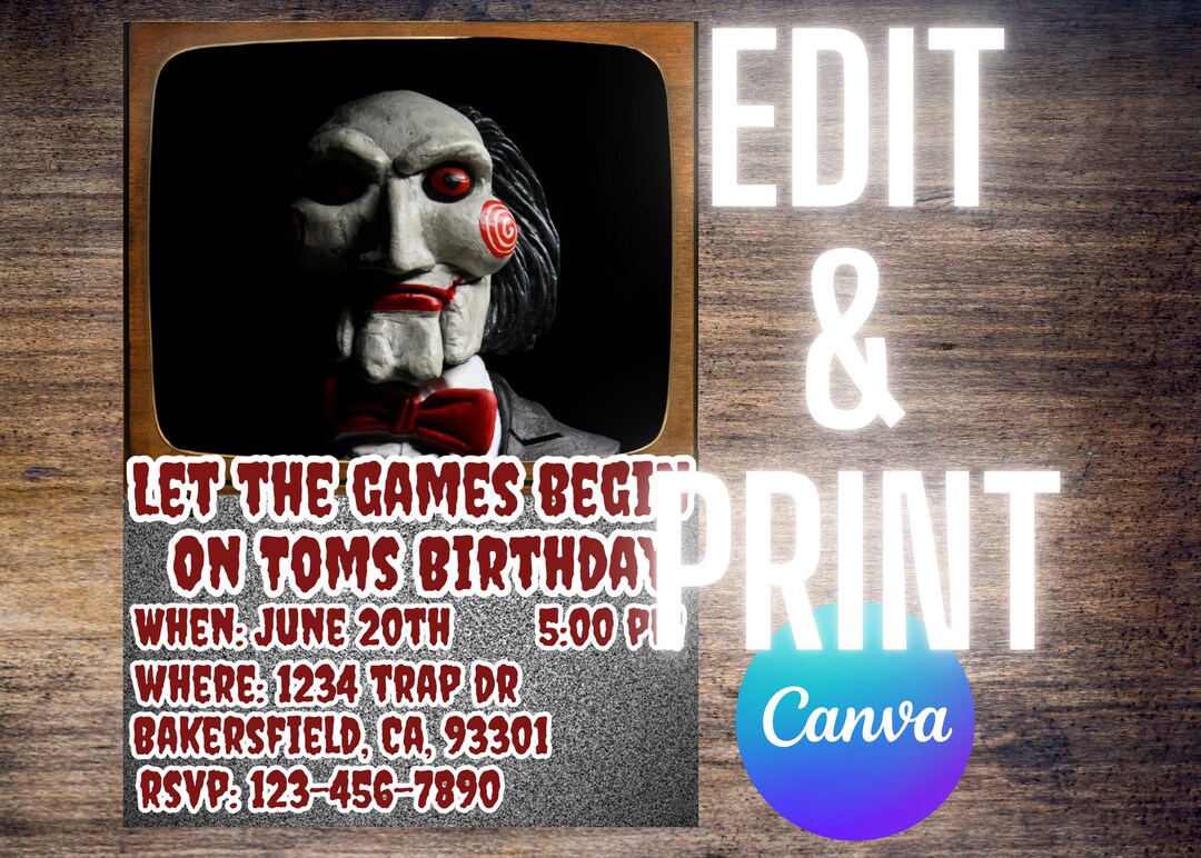 Saw Birthday Invitation Download, Edit & Print Custom Birthday or ...