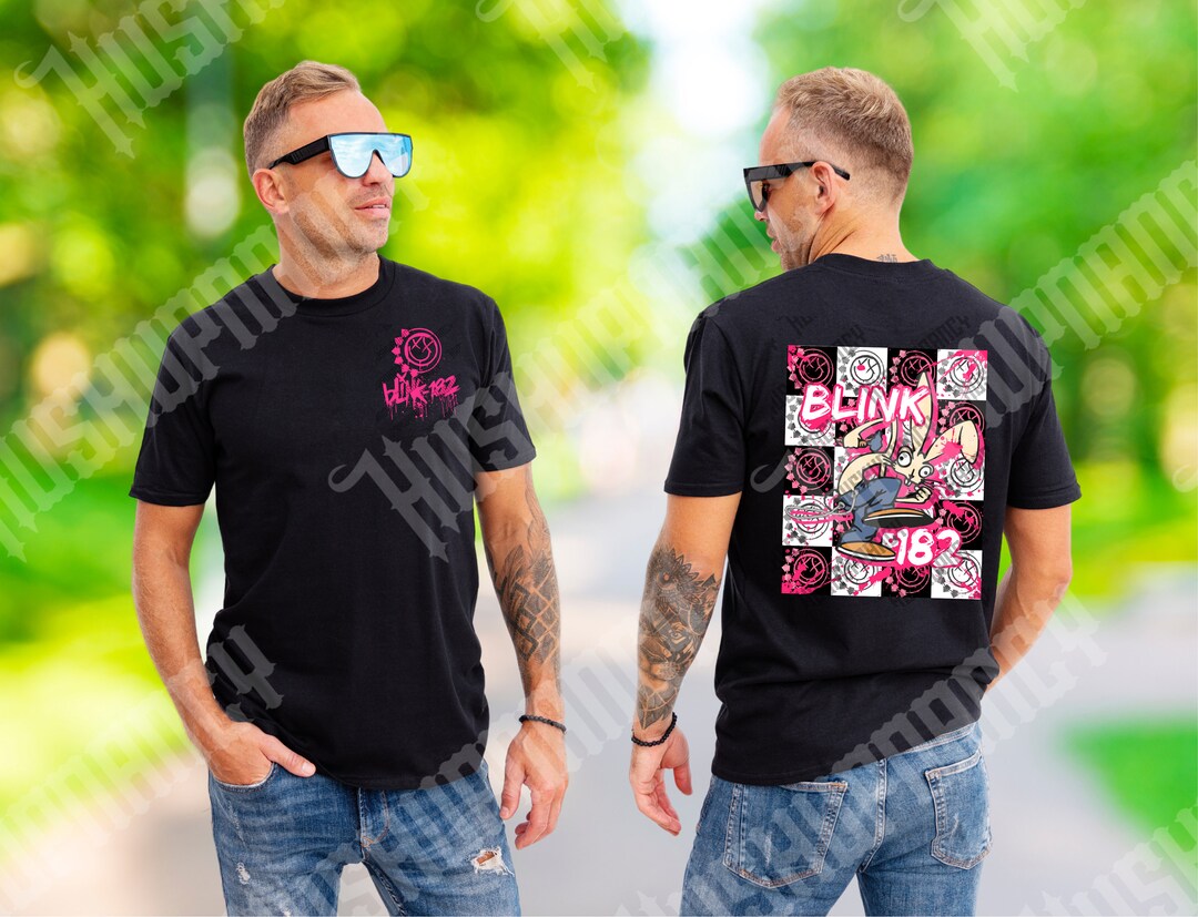 Blink 182, Smiley Logo on Front, Rabit Paint Splat With Checkered ...