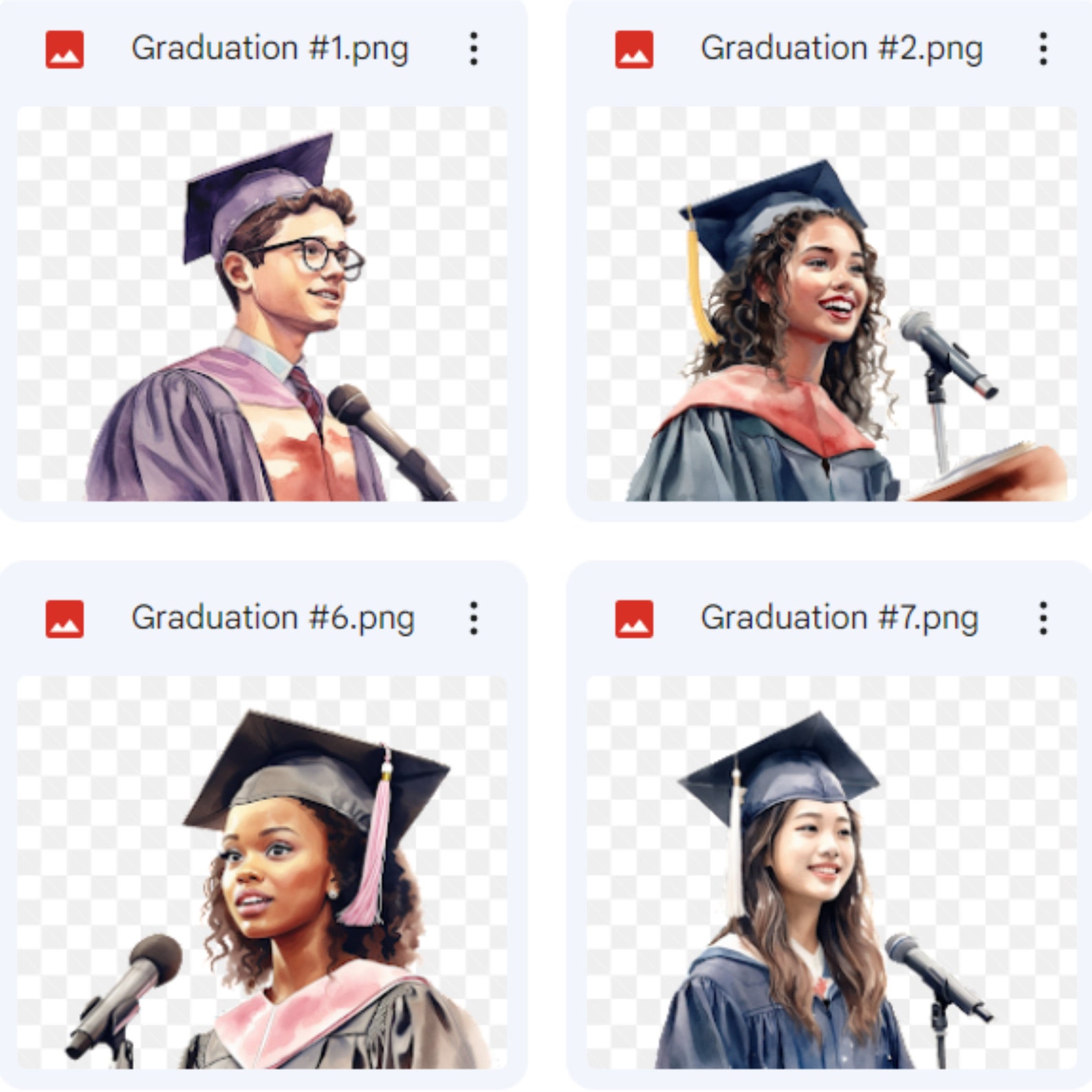 Graduation Watercolor Clipart Bundle Transparent Background Graduation ...