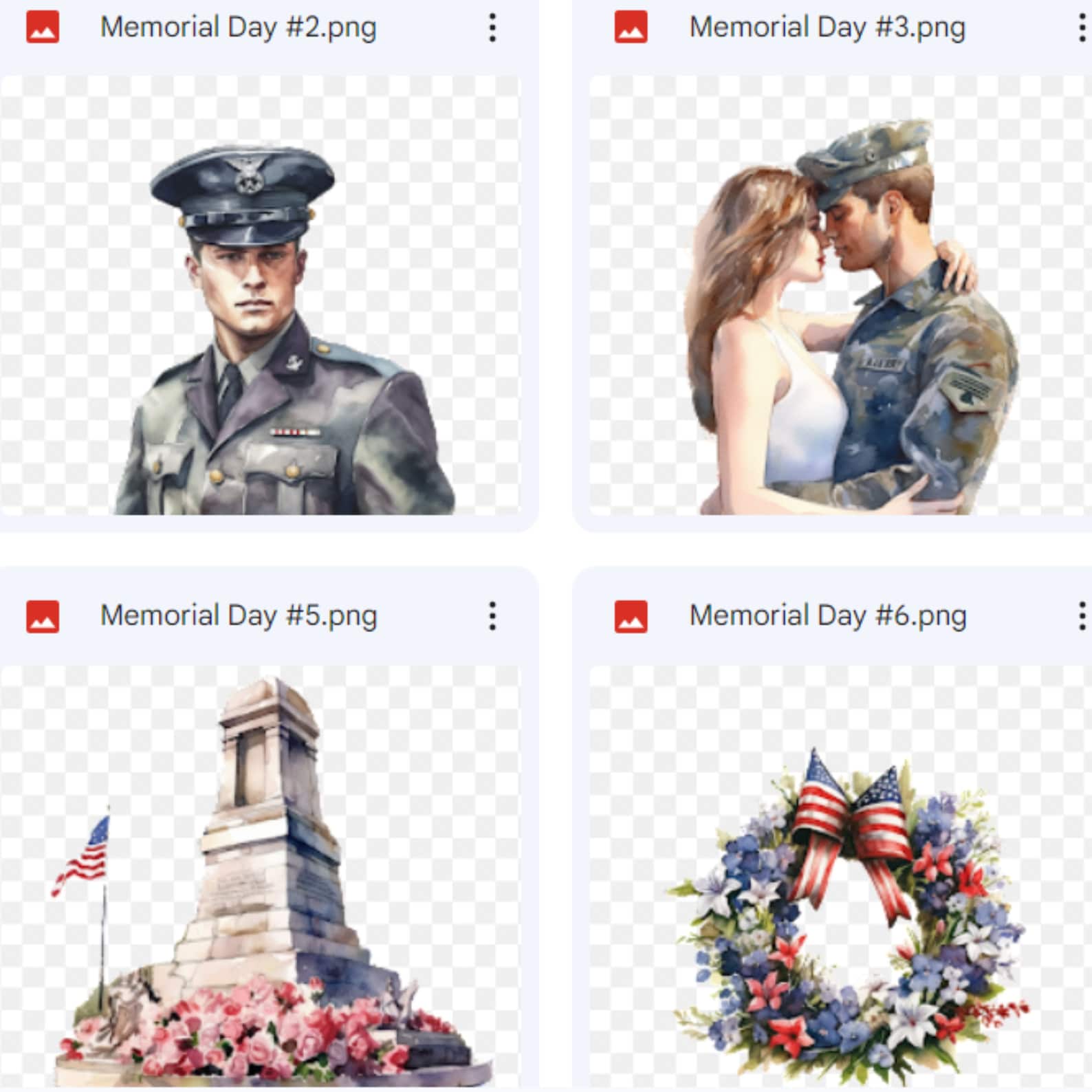 Memorial Day Watercolor Clipart Bundle Transparent Background PNG ...