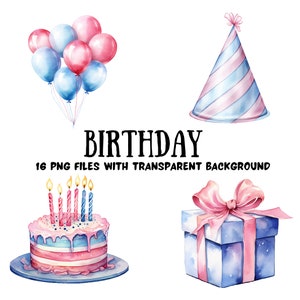 Birthday Watercolor Clipart Bundle Birthday PNG Instant Download ...