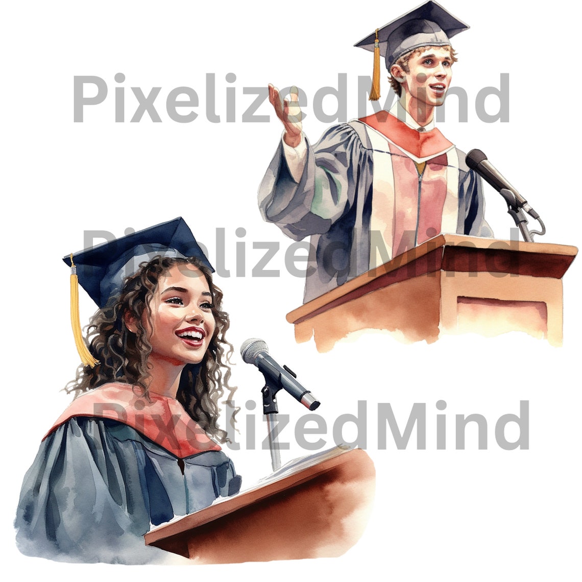 Graduation Watercolor Clipart Bundle Transparent Background Graduation ...