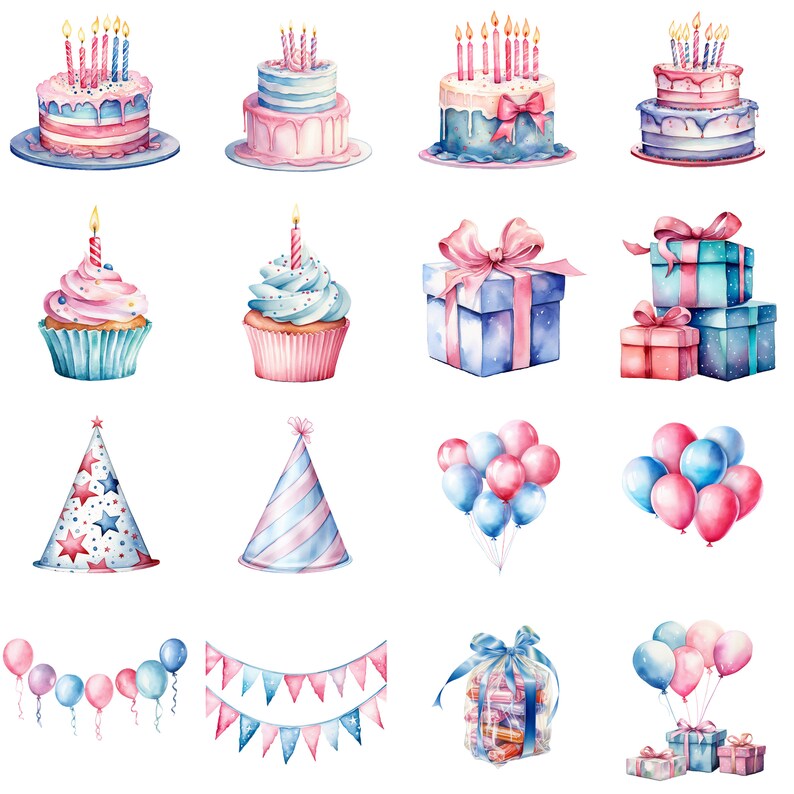 Birthday Watercolor Clipart Bundle Birthday PNG Instant Download ...