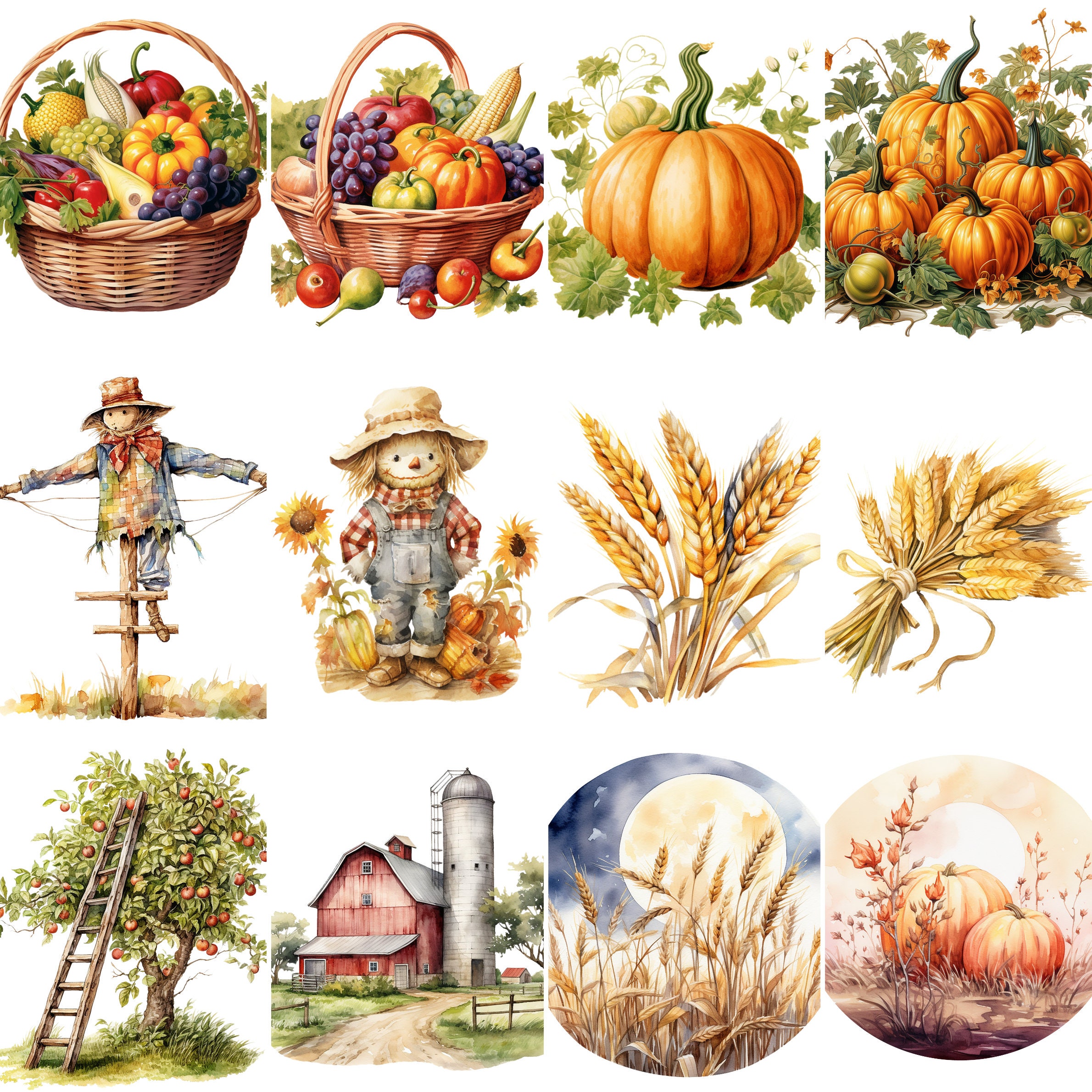 Harvest Watercolor Clipart Bundle Autumn PNG Instant Download Fall ...