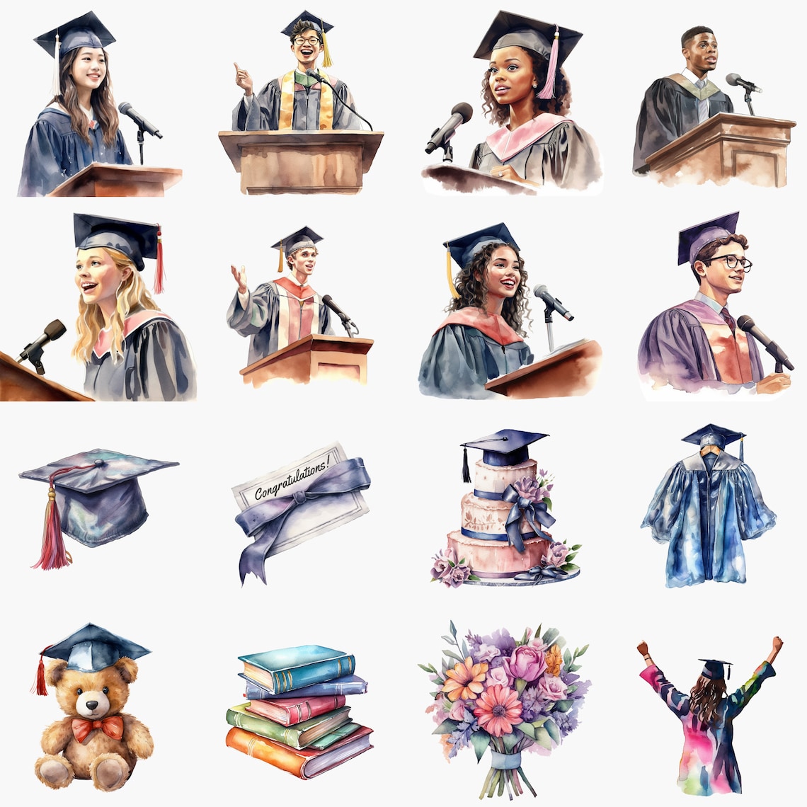 Graduation Watercolor Clipart Bundle Transparent Background - Etsy