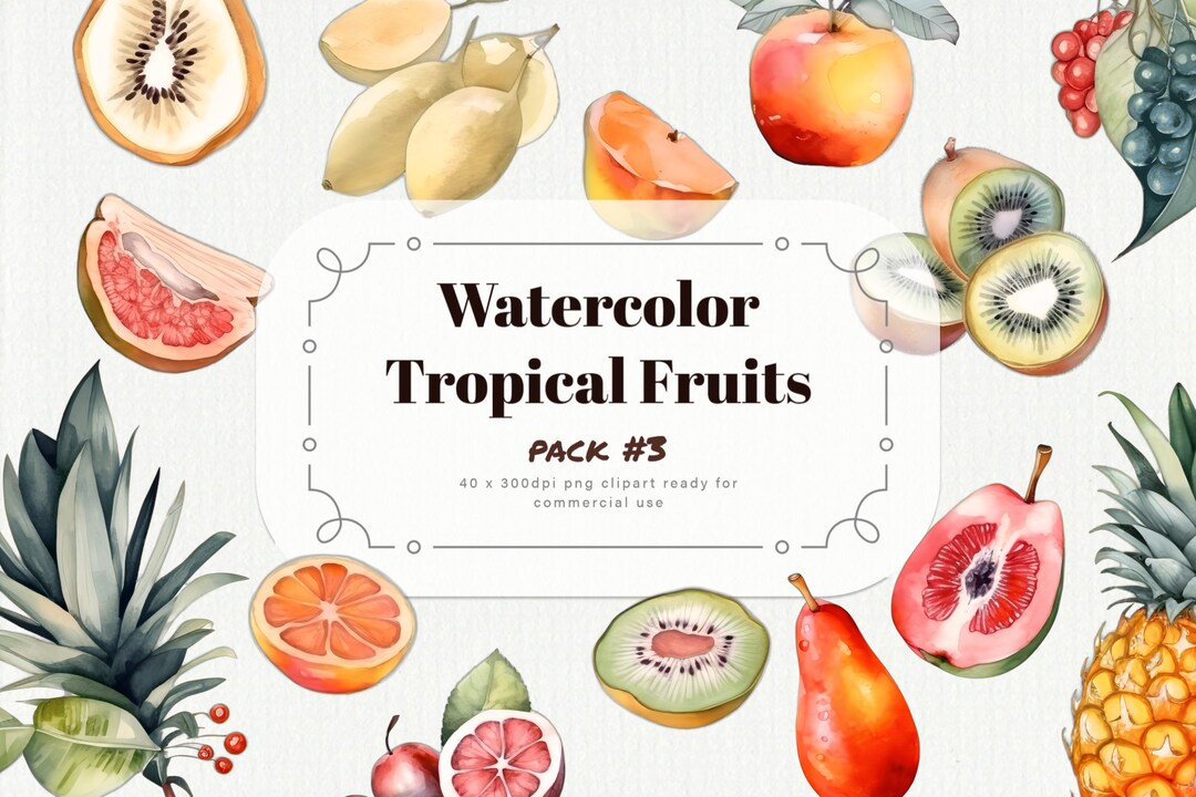 Watercolor Tropical Fruit Clipart Pack #3 - Juicy Tropical Fruit in PNG ...