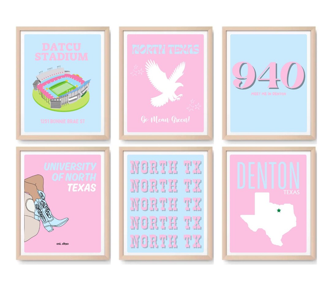 University of North Texas Digital Prints Set of 6, UNT Wall Art Prints ...