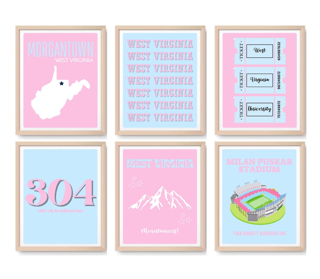 West Virginia Digital Prints Set of 6, Wvu Wall Art Prints, Digital ...