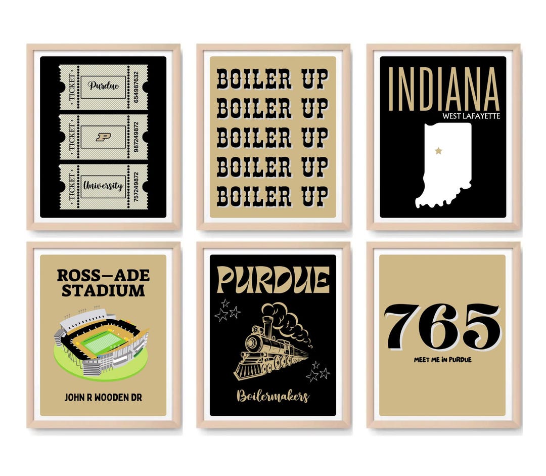 Purdue University Digital Prints Set of 6, Purdue Wall Art Prints ...