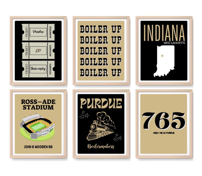 Purdue University Digital Prints Set of 6, Purdue Wall Art Prints ...