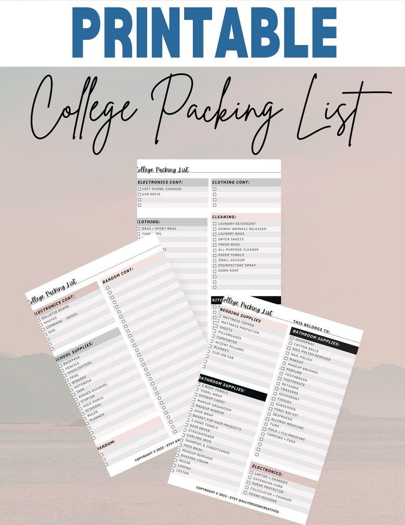 Printable College Packing List, College Packing List Template, Packing ...