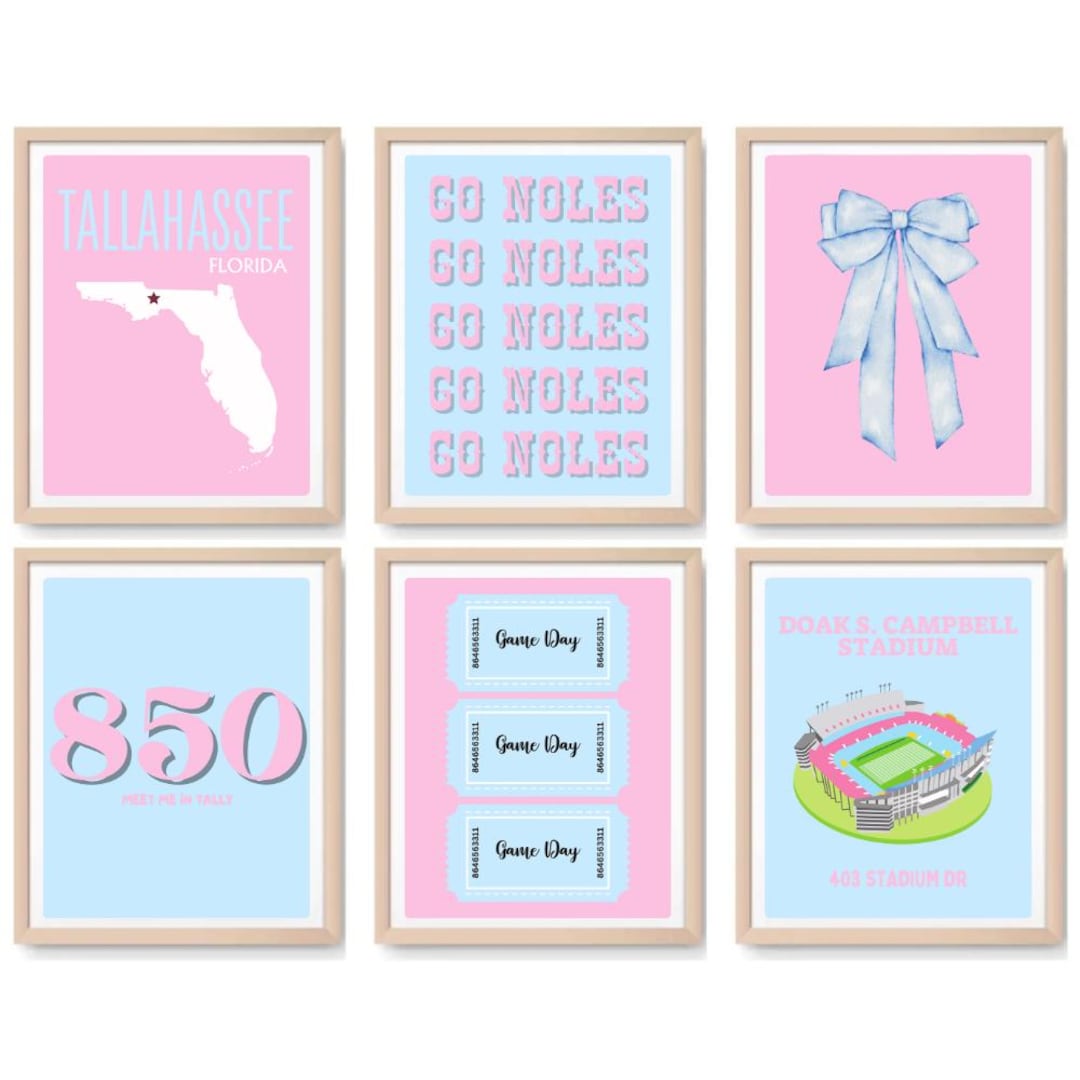 FSU Digital Prints Set of 6, Florida State Wall Art Prints, Digital ...