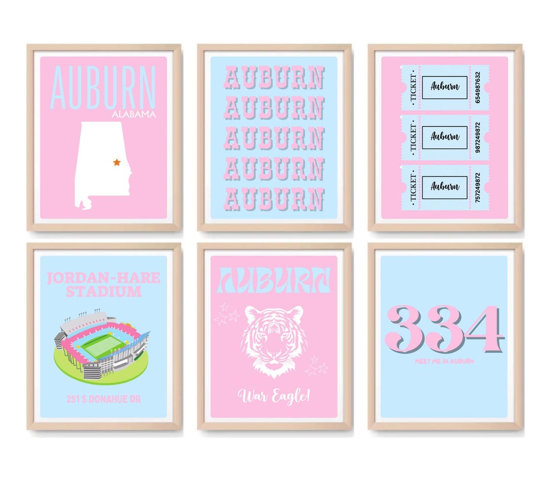 Auburn University Digital Prints Set of 6, Auburn Wall Art Prints ...