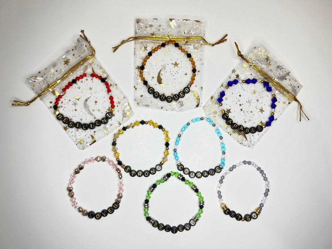 Positive Affirmation Motivational Stretchy Bracelets Made With Crystal ...