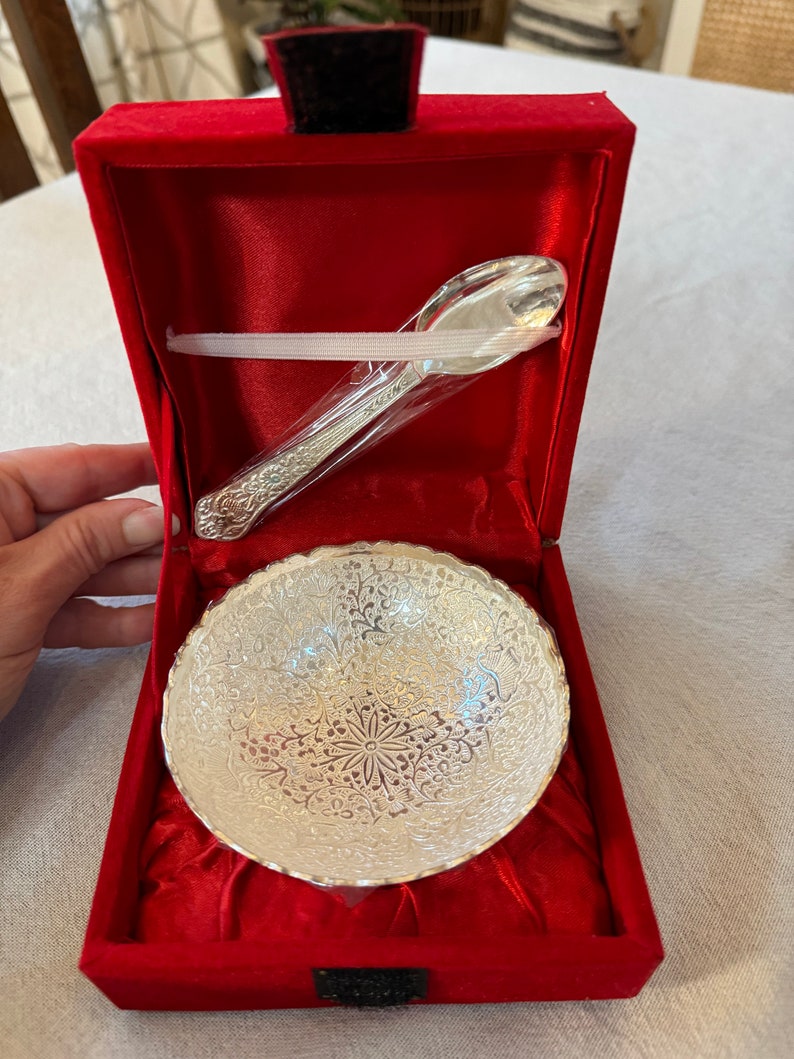 Indian Asian Silver Bowl and Spoon Set - Etsy