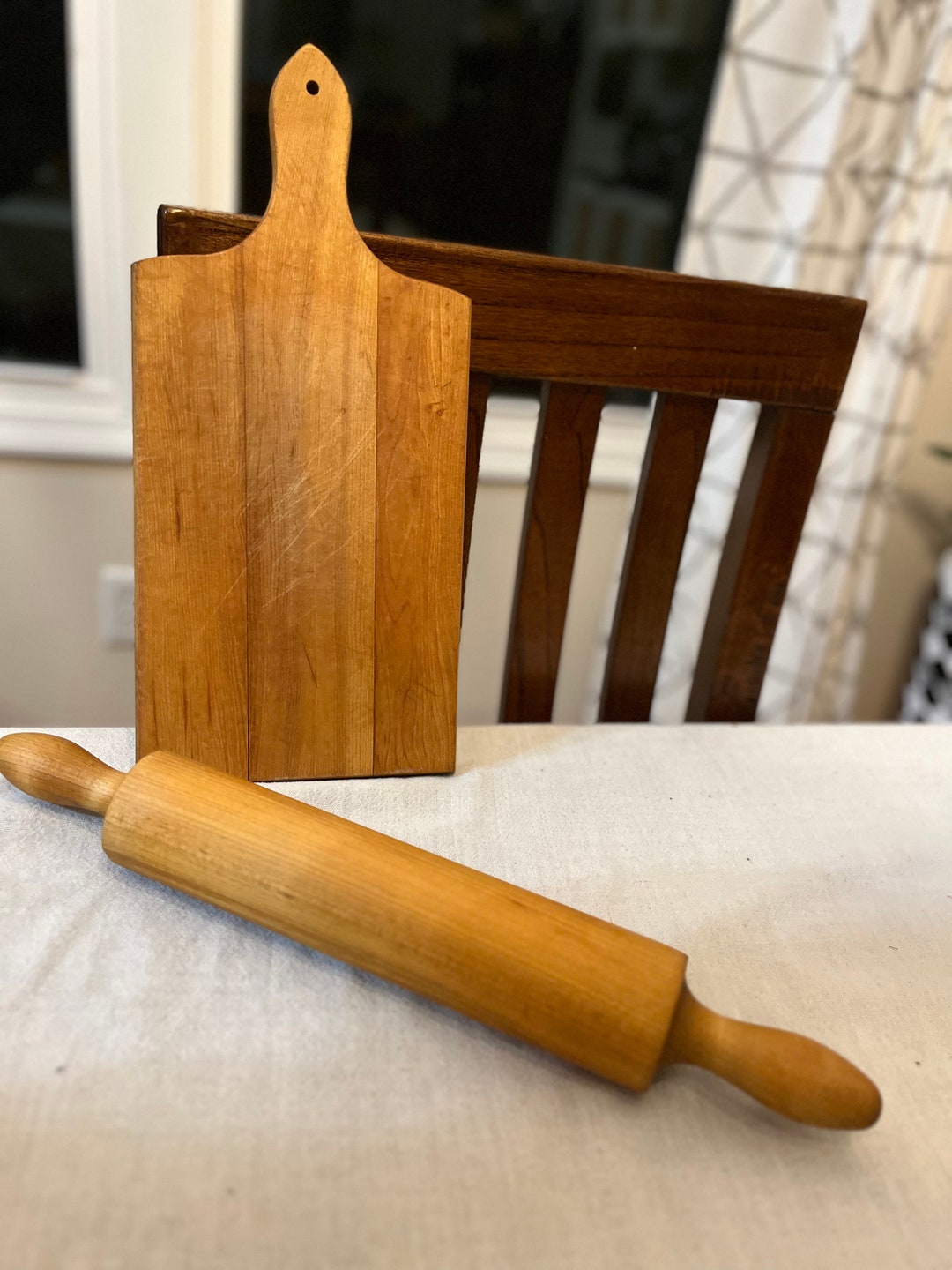 Antique Wooden Rolling Pin and Cutting Board - Etsy