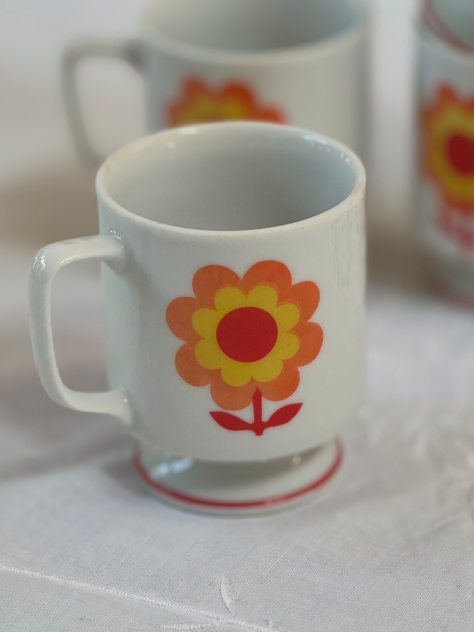 Vintage Groovy Footed Ceramic Mugs Glass Barware Drinkware Set of 4 - Etsy