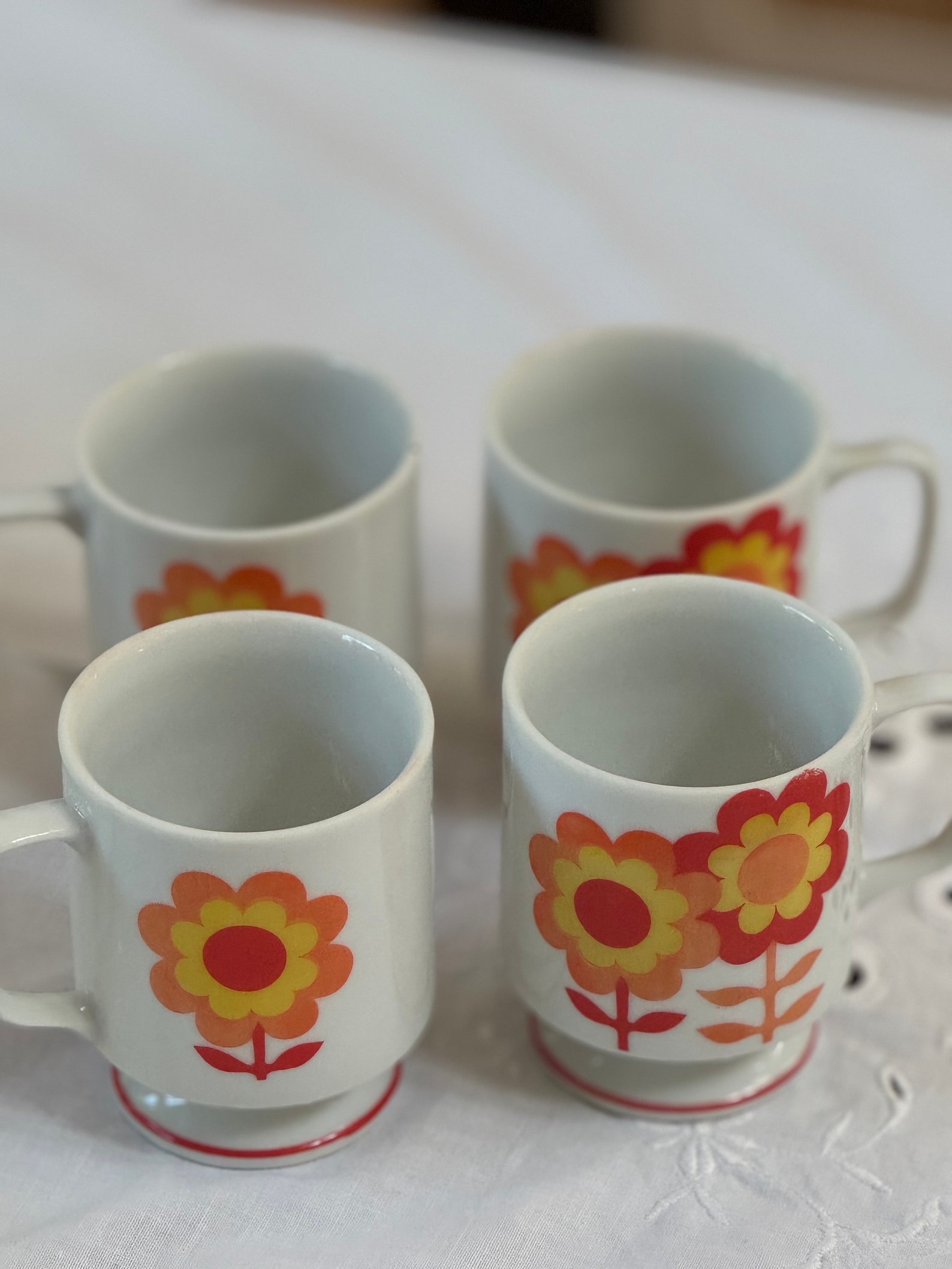 Vintage Groovy Footed Ceramic Mugs Glass Barware Drinkware Set of 4 - Etsy