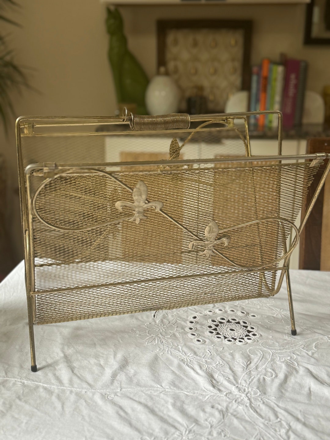 Vintage MCM Brass Wire Magazine Rack Album Rack - Etsy