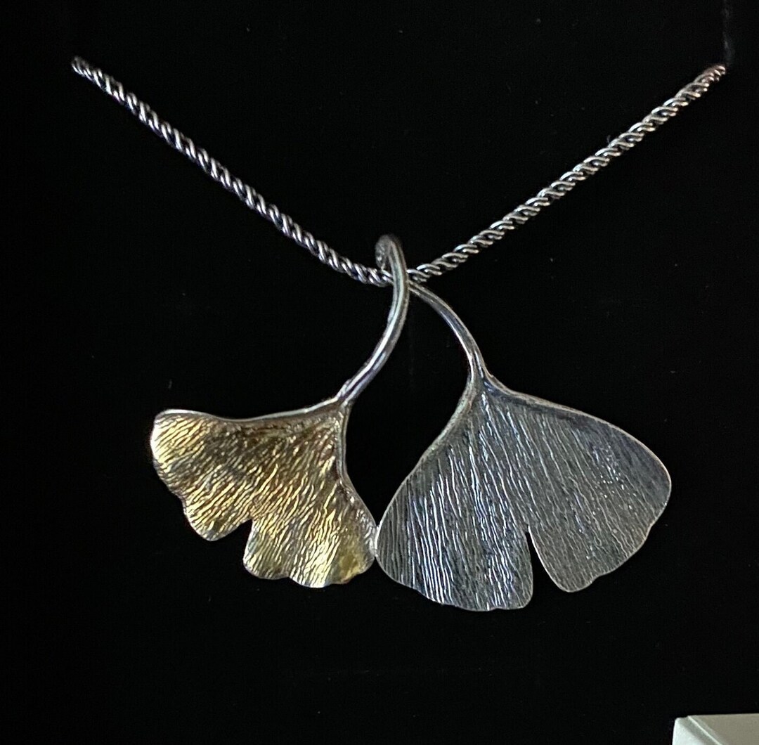 Silver and Gold Gingko Leaf Pendant, Handmade Necklace, European Nature ...