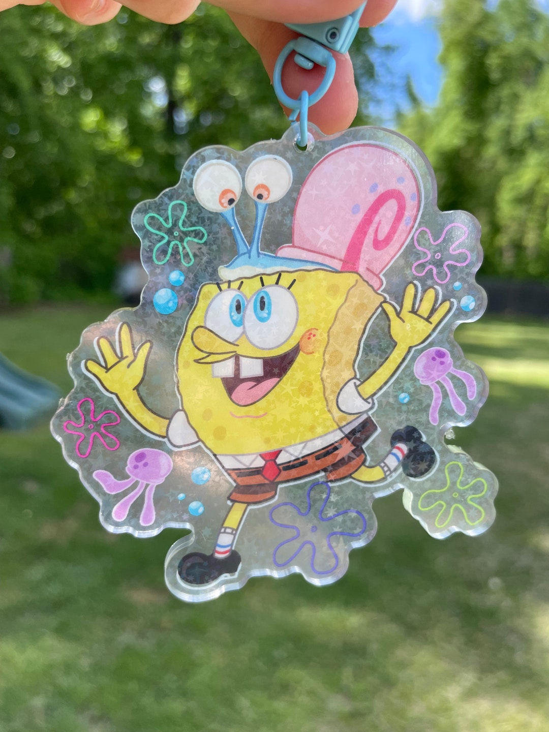 Holographic Sponge Bob Keychain - Etsy