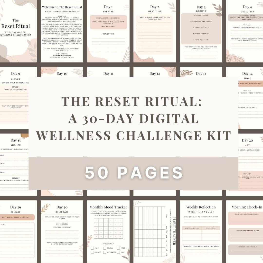 The Reset Ritual: A 30-day Digital Wellness Journal | 50-page Self-care PDF | Mental Health ...