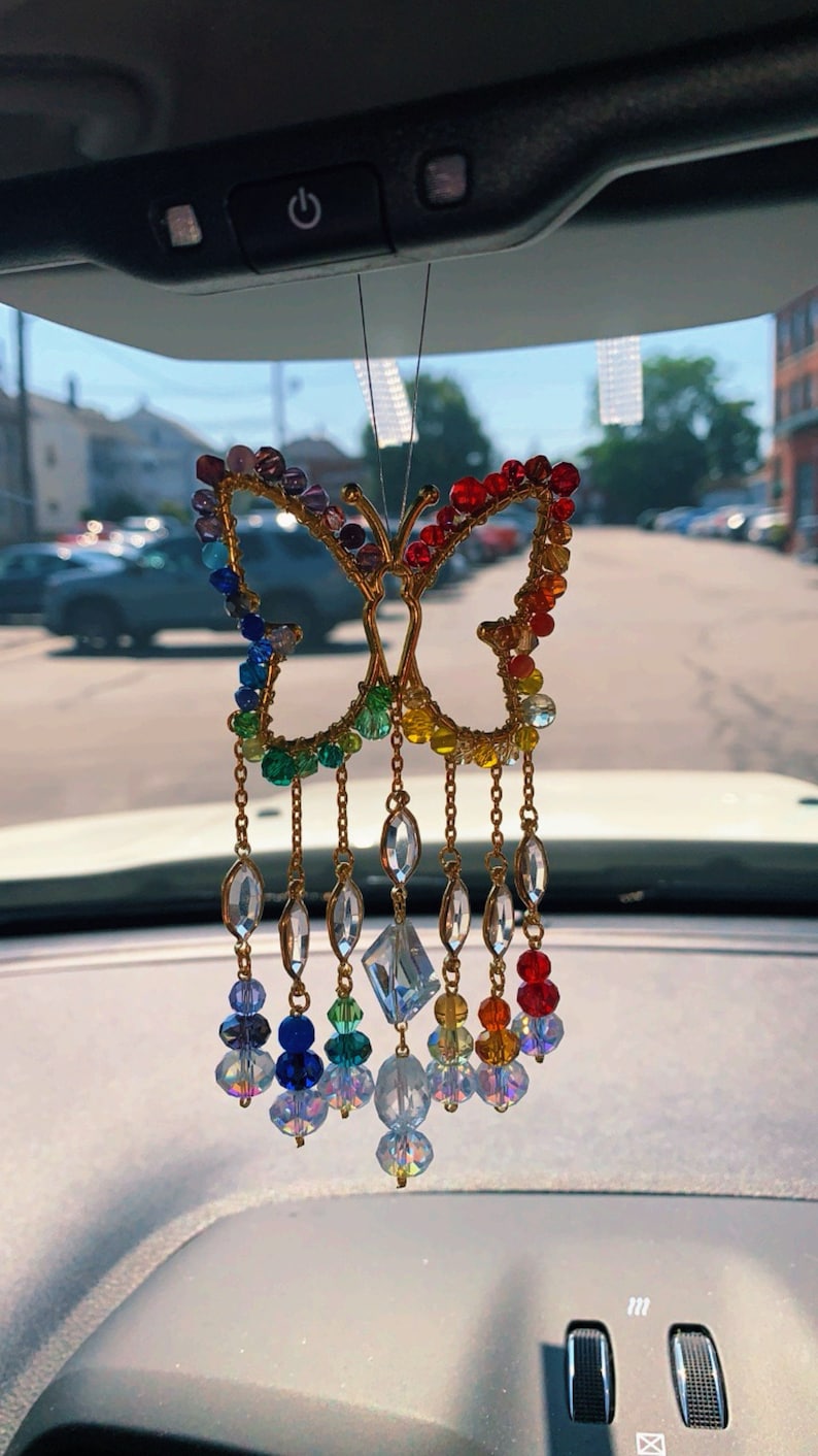 Butterfly Car Charm Suncatcher | Crystal Rearview Mirror Accessory ...
