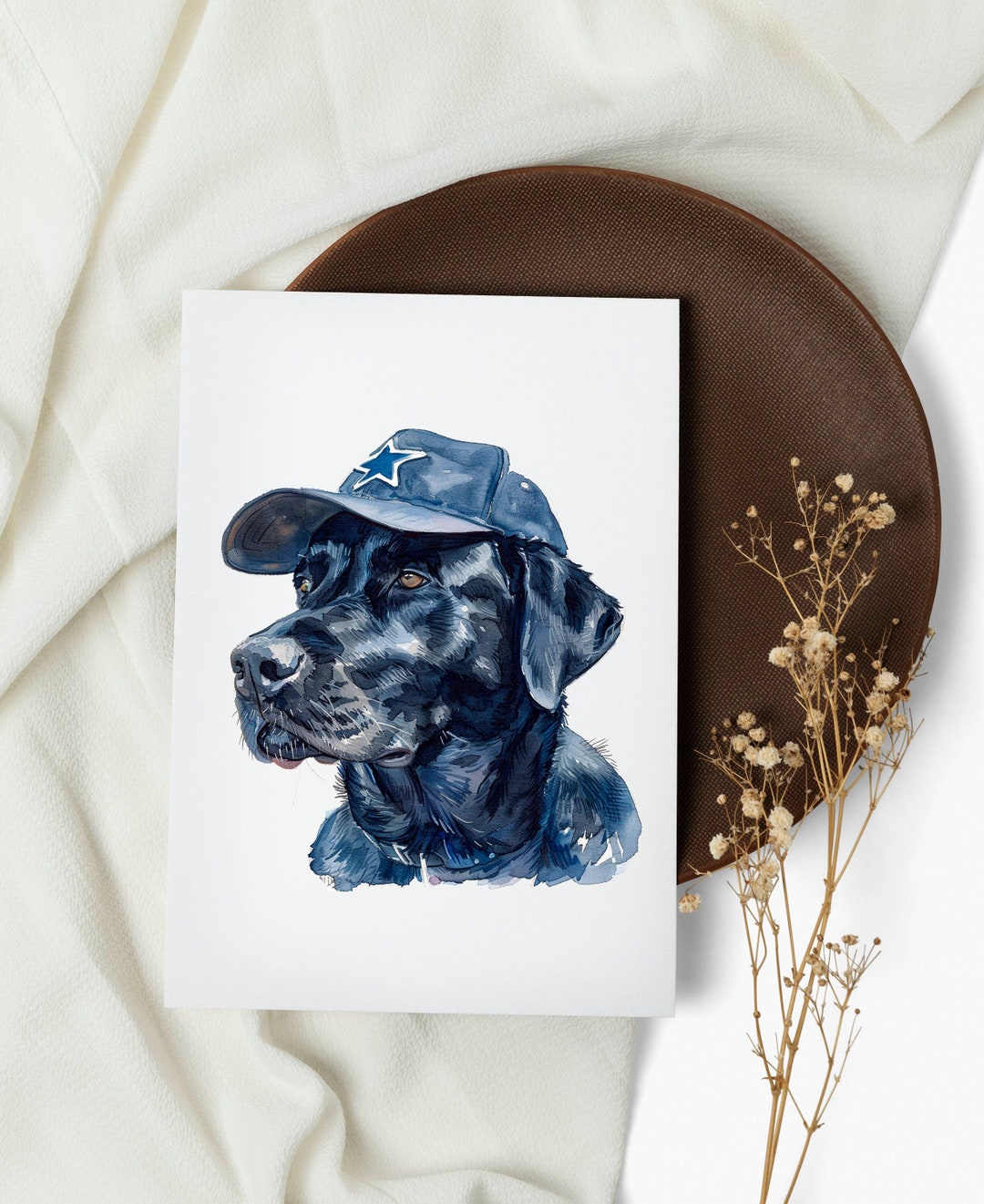 Lab W Cowboys Hat Card Set . Note Cards . Greeting Cards . Watercolor ...