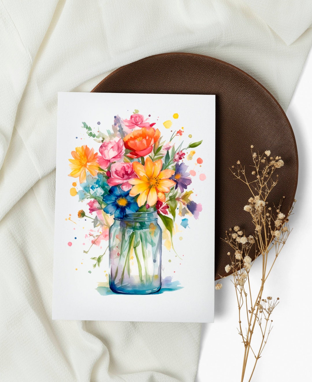 NEW Watercolor Flowers Card Set . Mason Jar . Note Cards . Bouquet ...